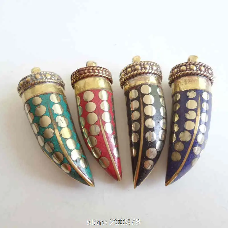 TBP645 Tibetan Brass Capped Stone Golden Fangs Amulet Pendants for Man ...