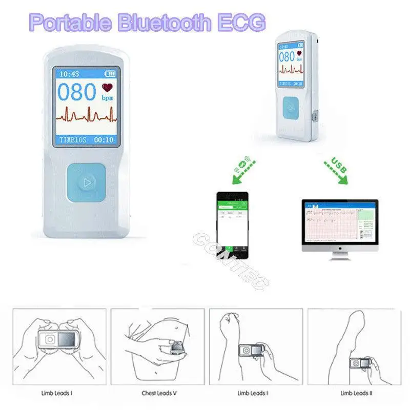 PM10 Portable Bluetooth Heart Beat ECG Monitor Colour Dispaly Quick ...