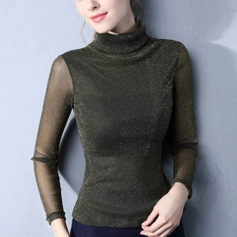 Aliexpress.com : Buy 2017 Winter sexy inner shiny turtleneck mesh T ...