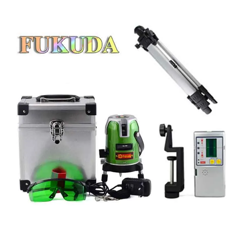 Fukuda nivel 5 líneas 6 punto láser verde EK 468G niveles leveling rotary 360 lazer con batería ...