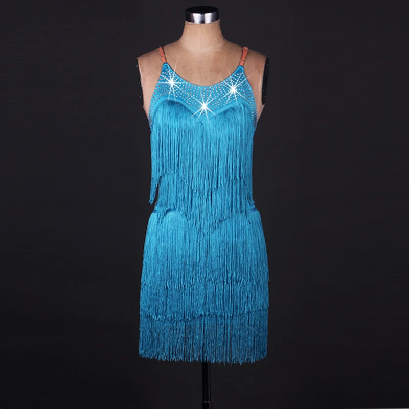 Синее женское платье в стиле латино костюмы для латинских танцев для ...