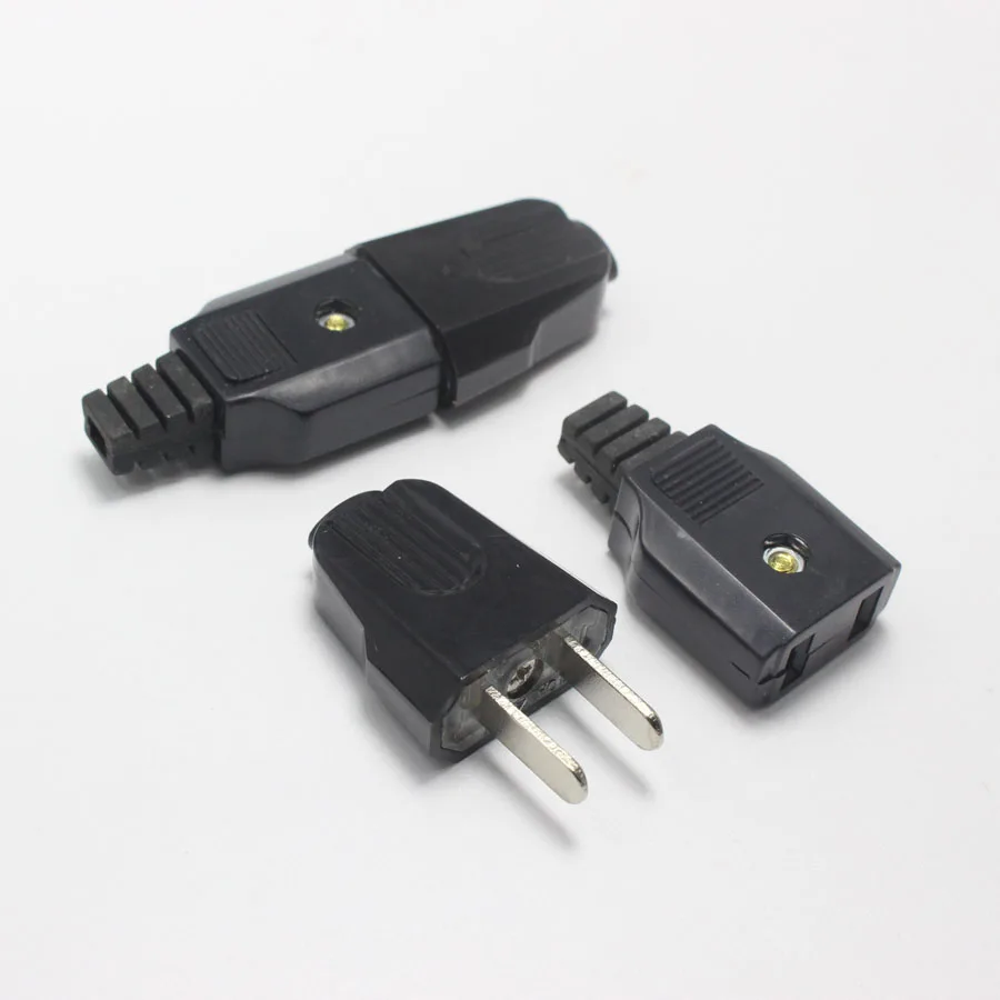 5Pair-AC-Black-10A-250V-2pin-Male-Female-Electrical-Plug-Socket-Jack ...
