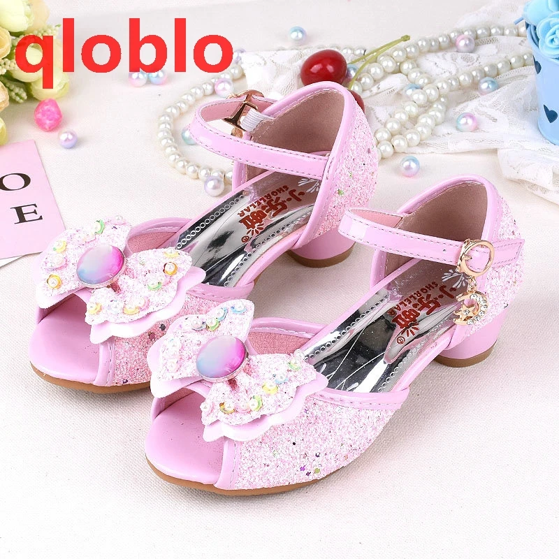 qloblo 2018 girls Summer High Heels butterfly shoes kids sandal child ...