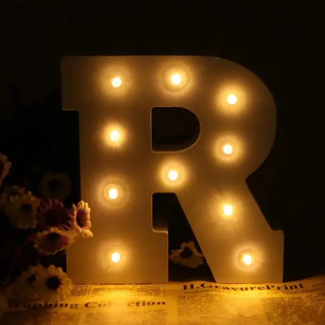 6'' White Wooden Letter R LED Marquee Sign Alphabet Light DIY Wall ...