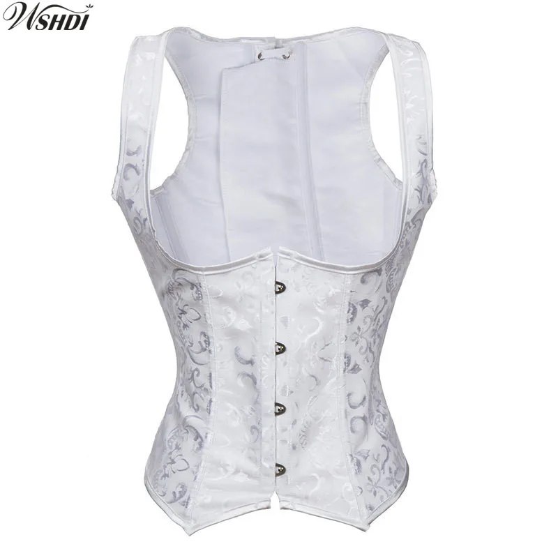 Sexy Women Shoulder Strap White Jacquard Corset Steampunk Corset Underbust Steel Boned Corsets