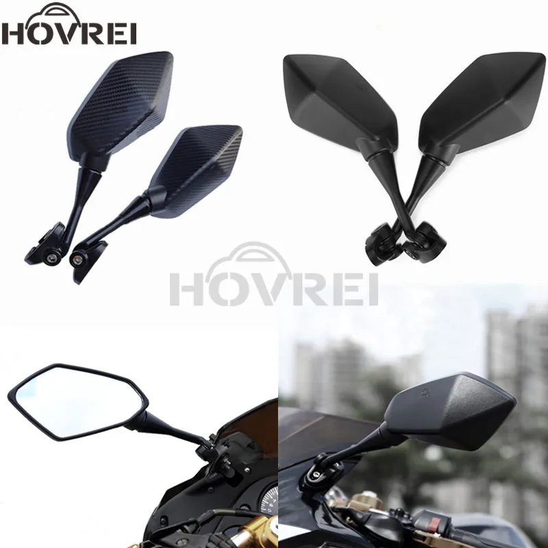 Universal Motorcycle Carbon Fiber Black Mirrors Rearview Side Mirrors ...