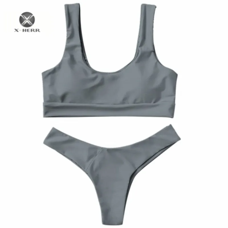 X Herr Solid Pure 4 Colors Simple Bikinis Women Low Cut Bottom Widened