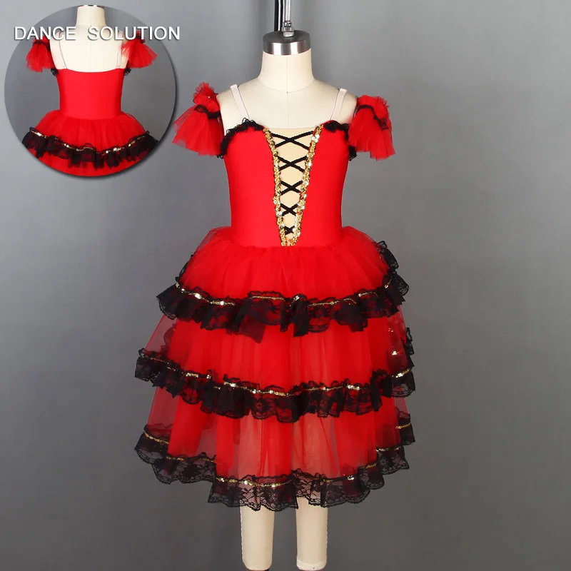 Red Spanish Dance Tutu Dress Girls Stage Show Costume Ballet Dance ...