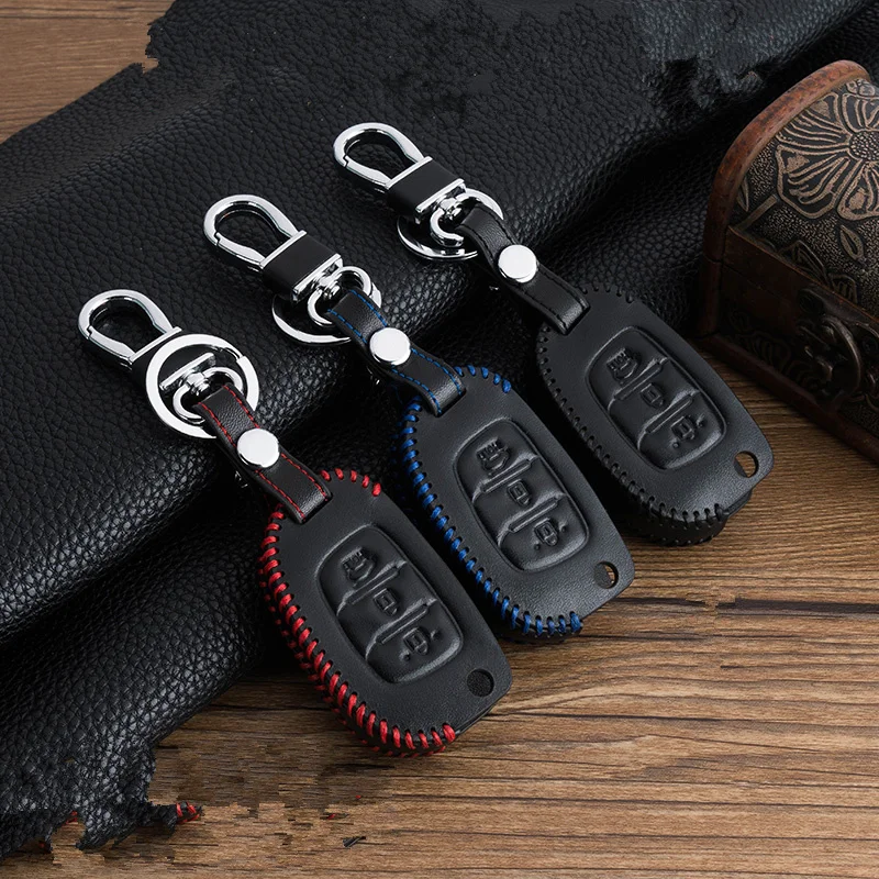 3 Buttons Leather Car Key Cover case Bag Holder Keychain for Hyundai ...