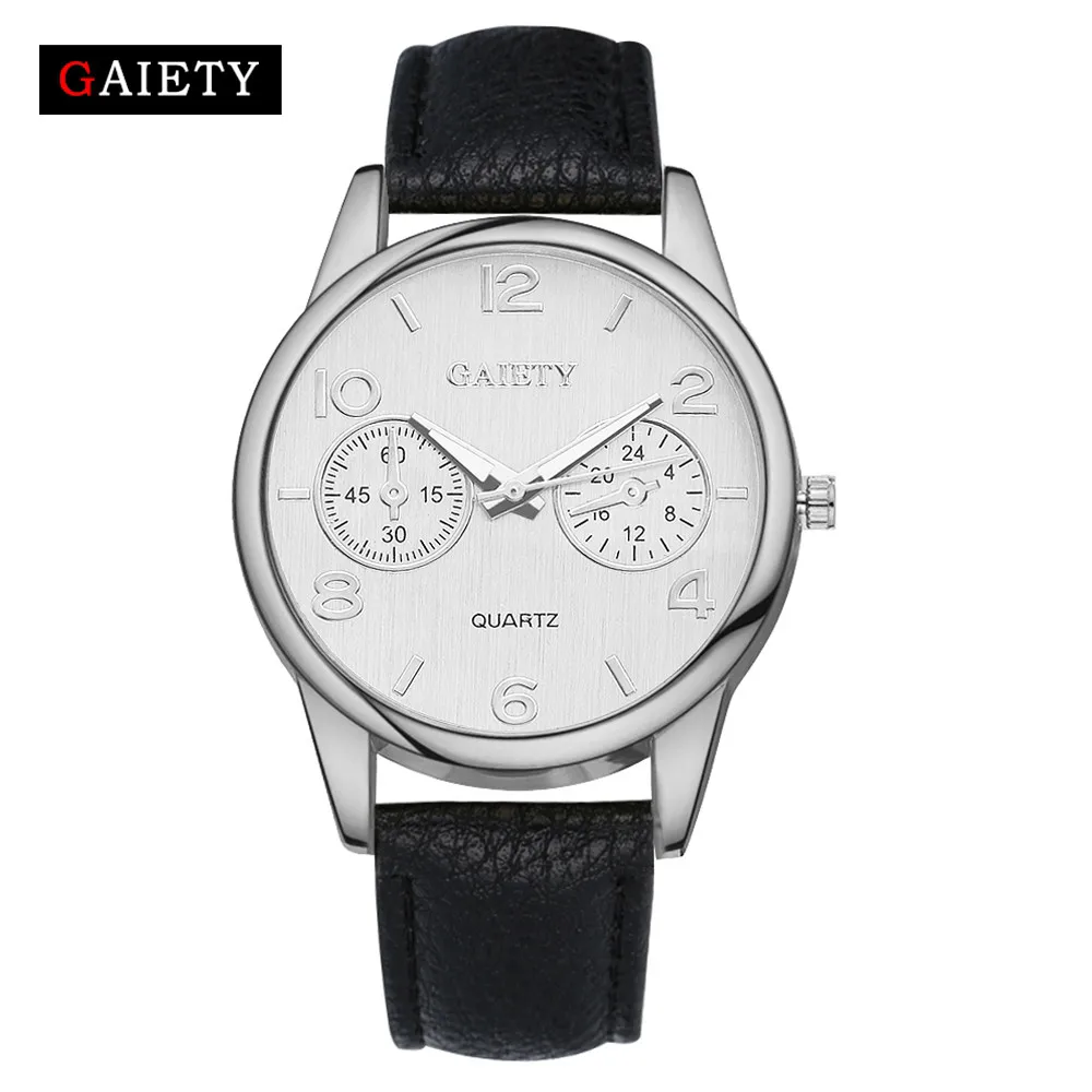 GAIETY Women Men Watch Elegance Leather Band Quartz Round Wrist Watches ...