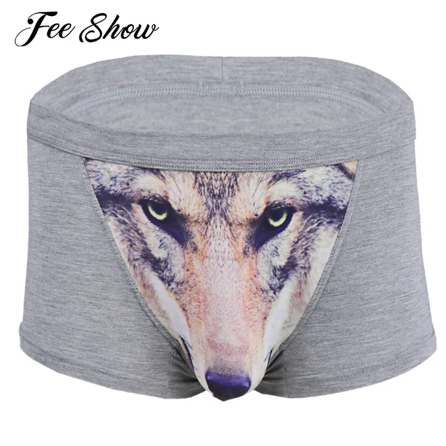 New Men Fashion Underwear 3D Wolf Boxer Shorts Men Wolf Underwear Sheer ...