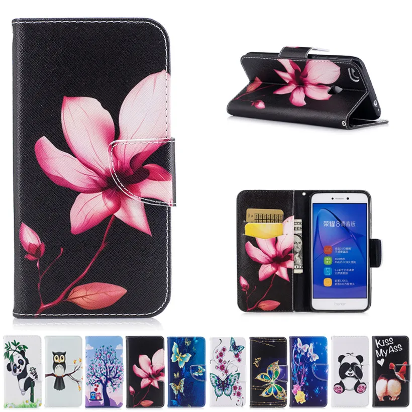 Flip Funda de cuero para Huawei P8 Lite 2017 pra lx1 pra la1 5.2 "Panda Linda búho mariposa ...