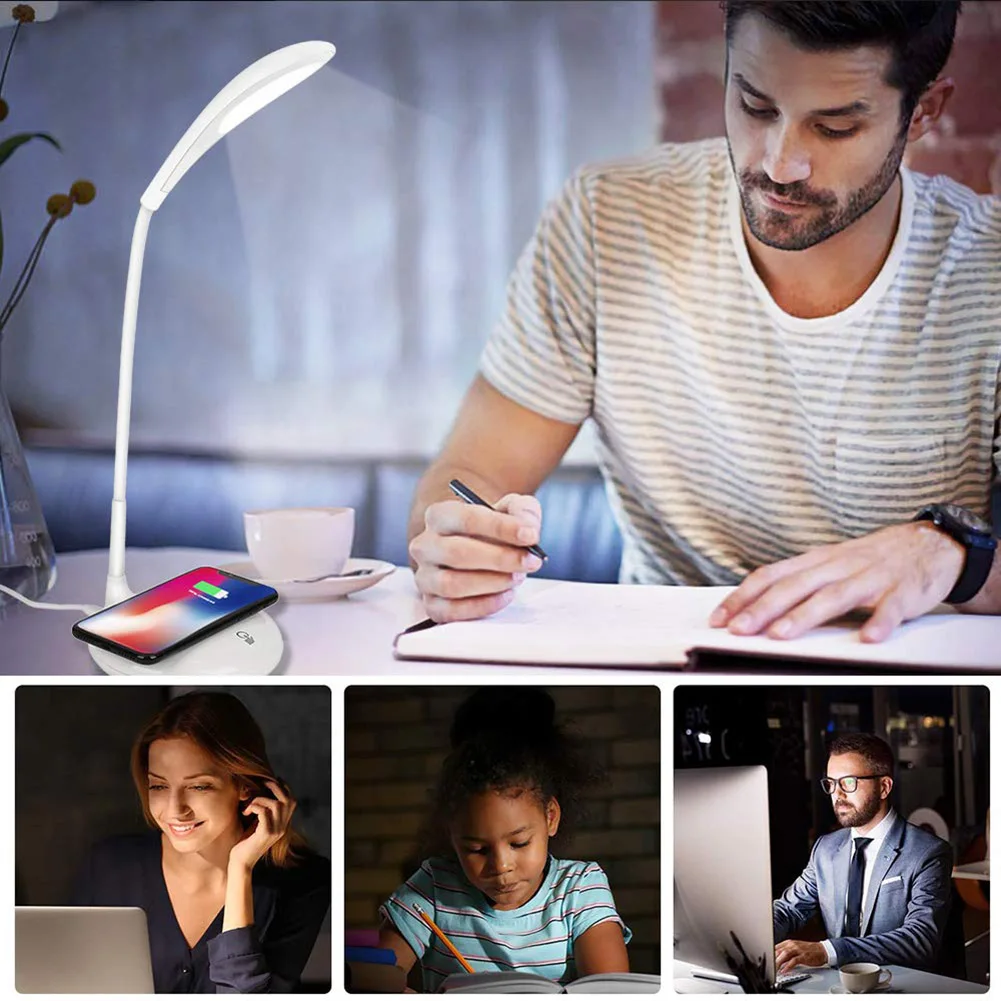 LED Desk Lamp with Wireless Charging Function Adjustable 3 Brightness ...