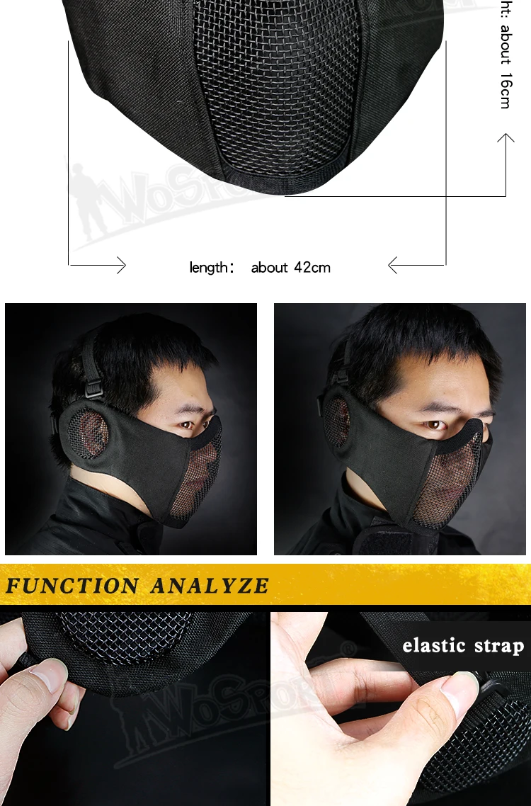 1000D Nylon Military Tactical Mask Half Face Ear Protection Airsoft ...