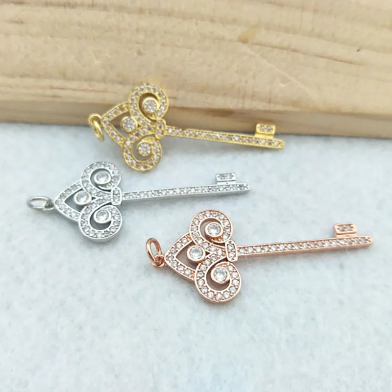 5 Pieces Tiny CZ crystal key shaped Charm,CZ zircon Stone Micro pave ...