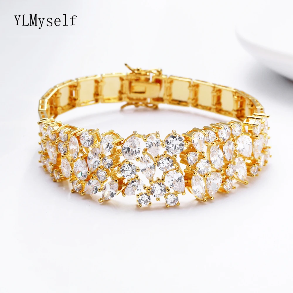 18 cm length big bangle beautiful CZ gold plate women accessories ...