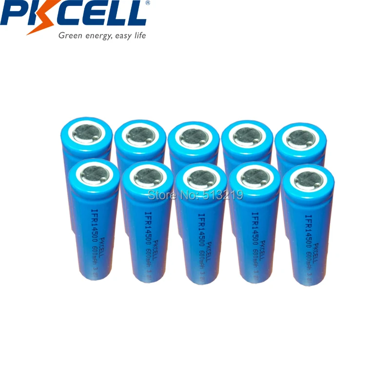 10pcs PKCELL Lifepo4 3.2V IFR14500 AA battery 600MAH Rechargeable ...