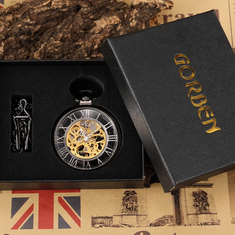 Unique Bronze Hollow Skeleton Steampunk Craced Mechanical Pocket Watch ...
