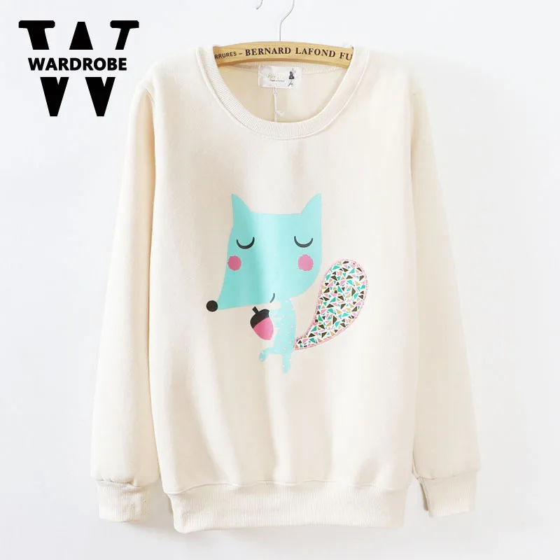 Wardrobe Women Winter Pullovers cute fox printed Hoodies Autumn Beige ...