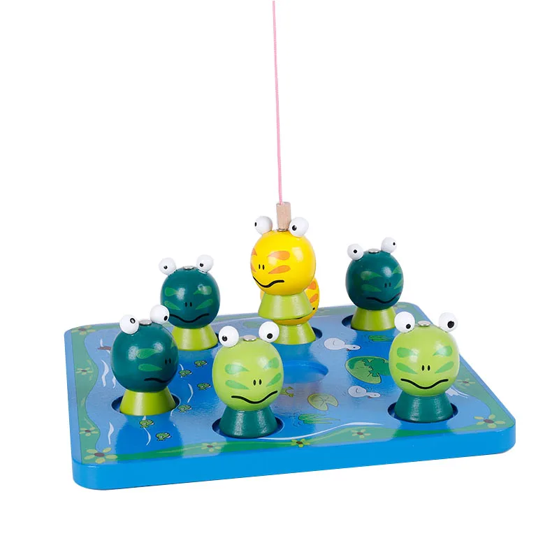 Wooden Catch Frogs Magnetic Fish Fun Sports Authentic Fishing Toys ...