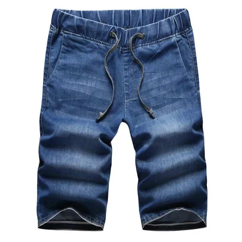Men Summer Short Jeans Knee Length Straight Denim Shorts New Fashion Male Elastic Waist Jean