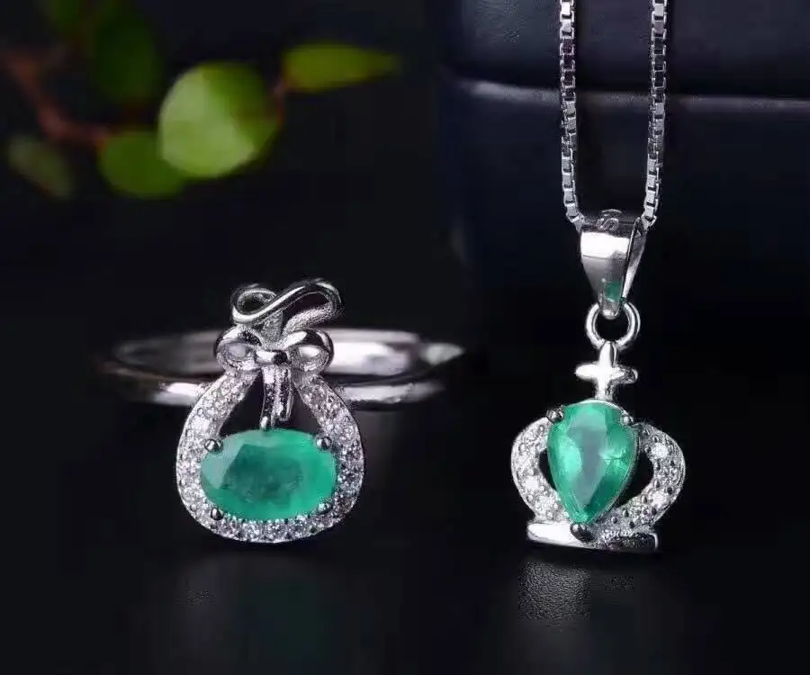 Conjuntos de joyas de gemas de Esmeralda verde Natural, colgante de ...