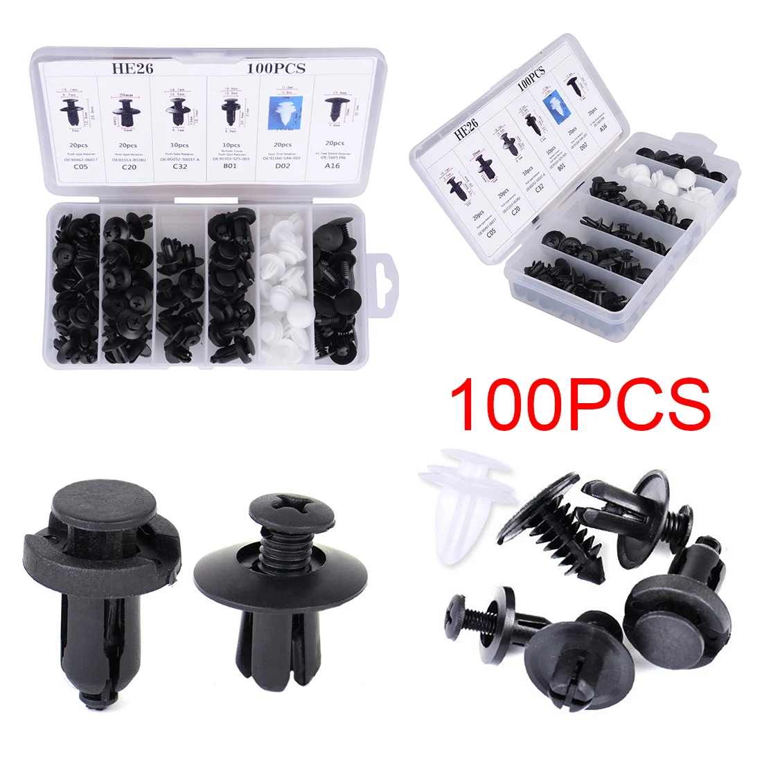 Dewtreetali 100pcs Car Body Plastic Push Pin Rivet Fasteners Universal ...