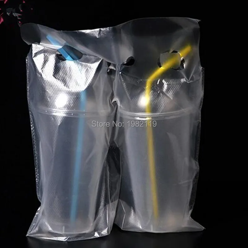 500ml With thick milk tea packaging bags double cup bag Take out bags ...