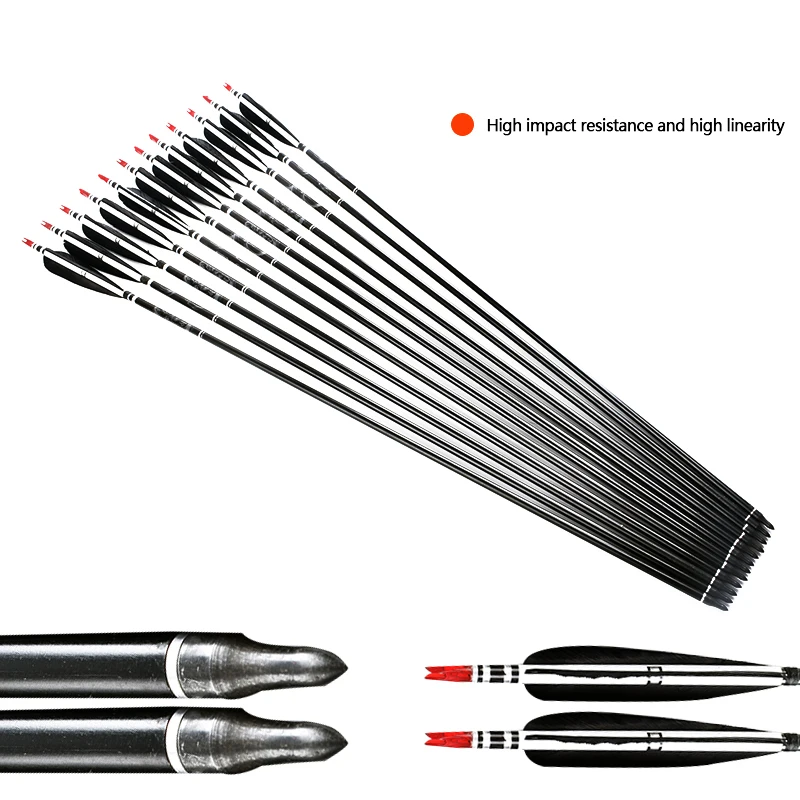 6/12PC 30 Inch Carbon Arrows Turkey Black and White Feather 20-50 ...
