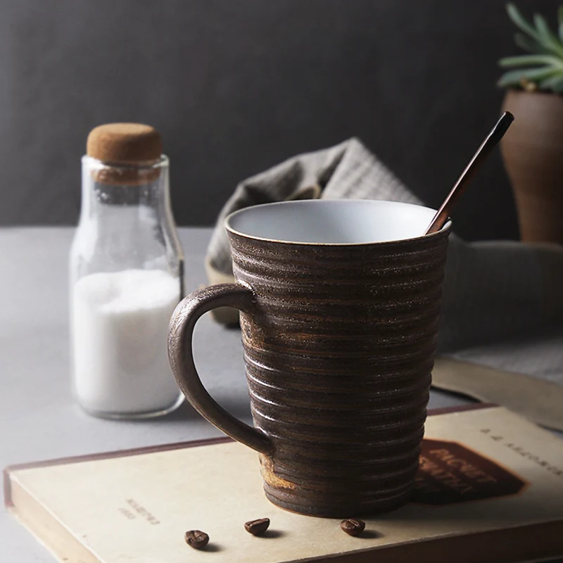 Japan-style-ceramic-coffee-mug-with-handgrip-black-inside-retro-brown ...