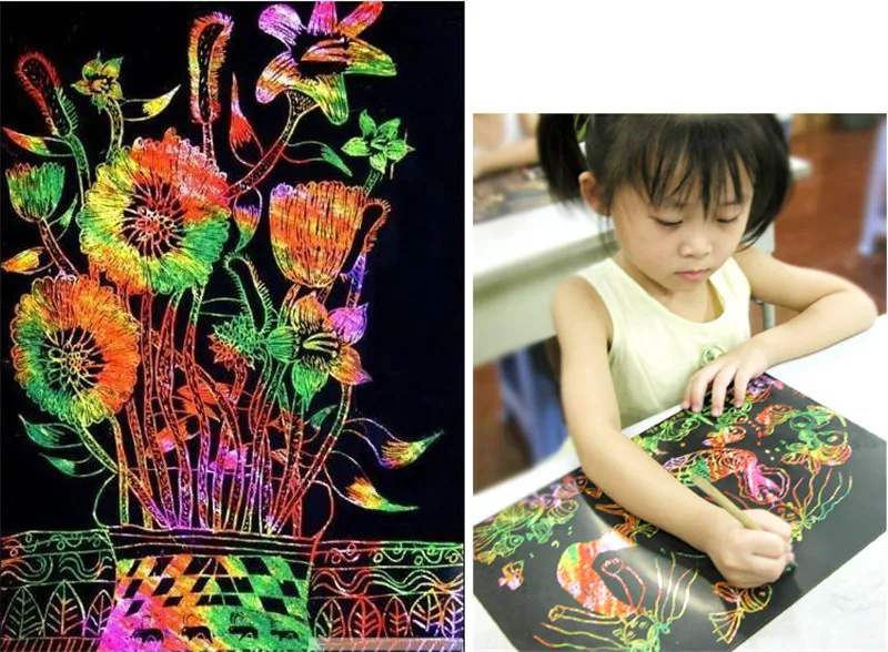 10 Sheet 16K Colorful Scratch Art Paper Magic Painting Paper with ...
