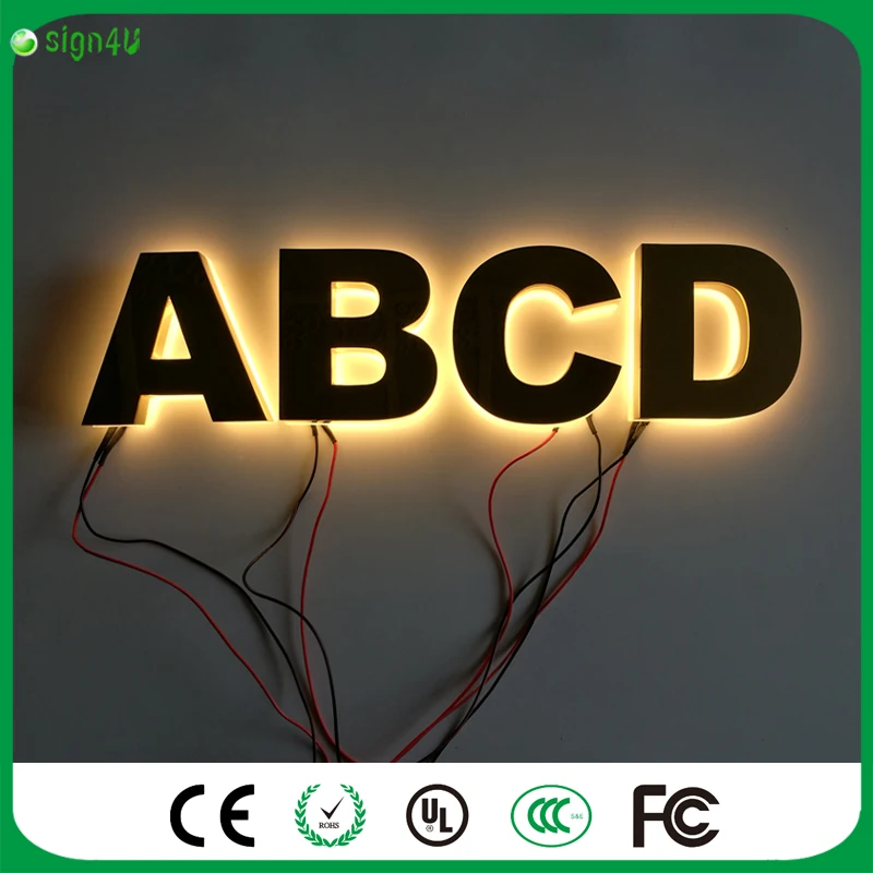 Custom Decorative Backlit Led Light Up Letters Sign Halo Lit Gold Color ...
