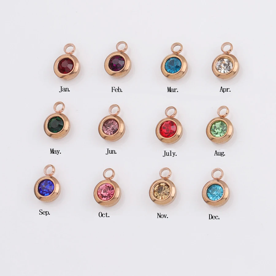 Rose Gold Stainless Steel 6.5mm Colorful Crystal Birthstone Charms ...