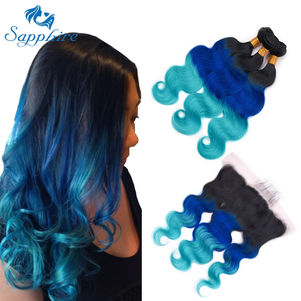Sapphire Body wave Ombre bundles with frontal ear to ear pre plucked ...