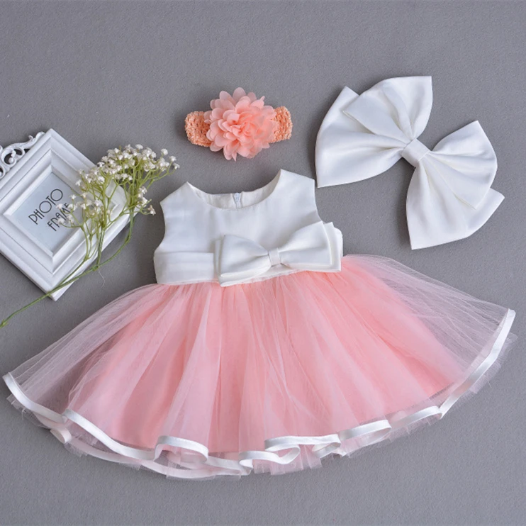 New Baby Dress Newborn Princess Girls Yarn Dress Bowknot Wedding Gown ...