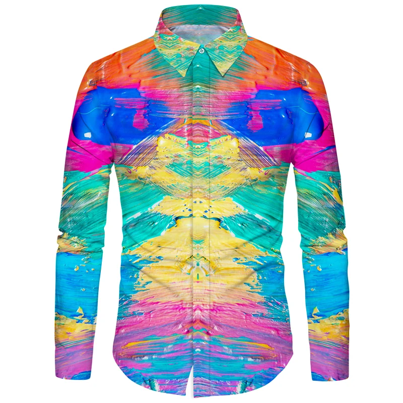 Cloudstyle Men Printing Shirt 3D Long Sleeve Clothing Paint Colorful ...