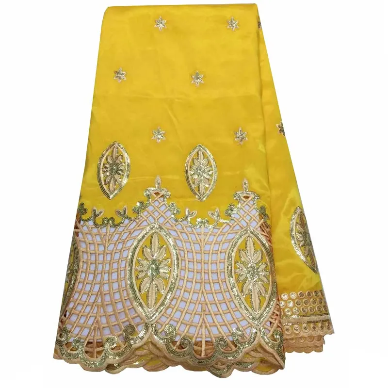 New hollow out design yellow and sequines African george lace fabric ...