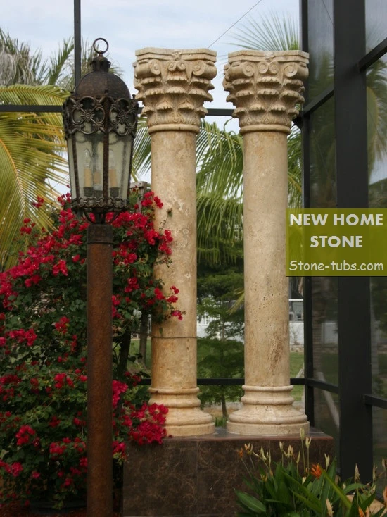 Beige Travertine Roma Columns Landscaping Beige Marble Stone Columns ...