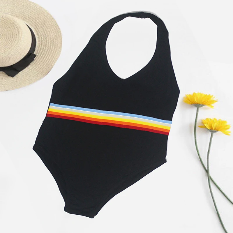 New Women Fashion Rainbow Printed Bodysuits 2018 Summer Female Beach