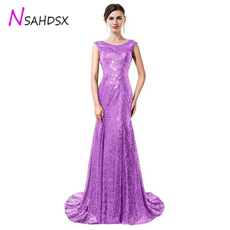 Banquet Evening Dinner Dress Purple Long Paragraph Sequins 2018 Women ...