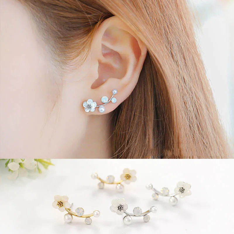 LNRRABC Lady New Charming Elegant Golden Silvery Crystal Rhinestones Branches Flower Stud ...