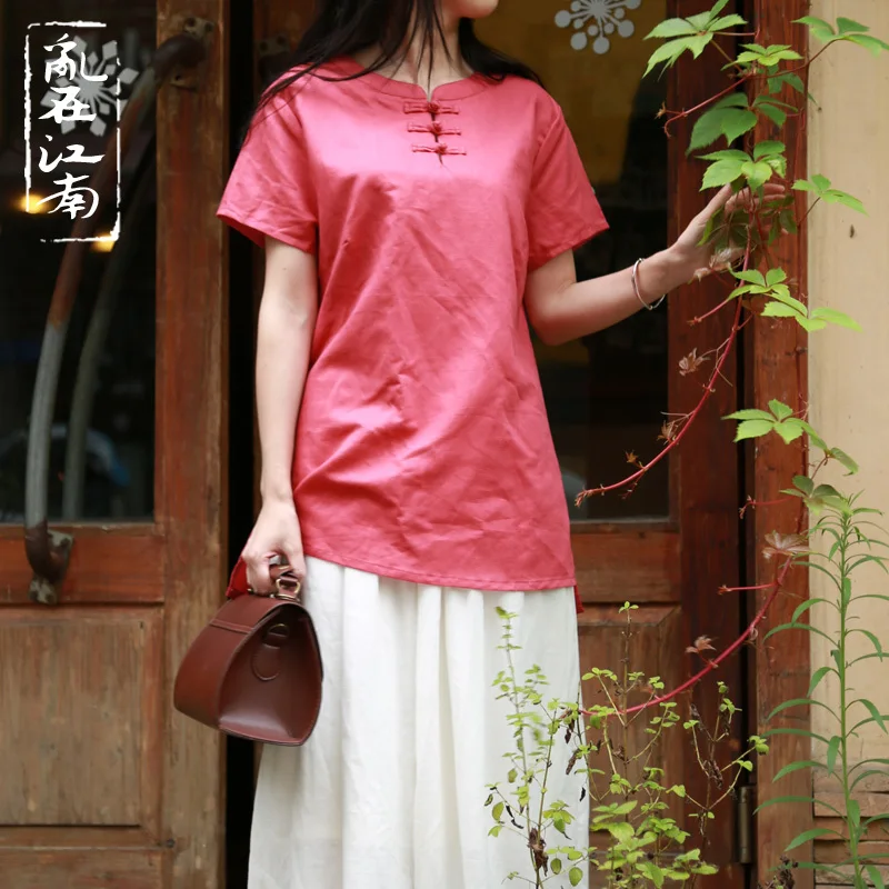 Original chinese style blouses pure linen wrinkle tea blouses retro ...