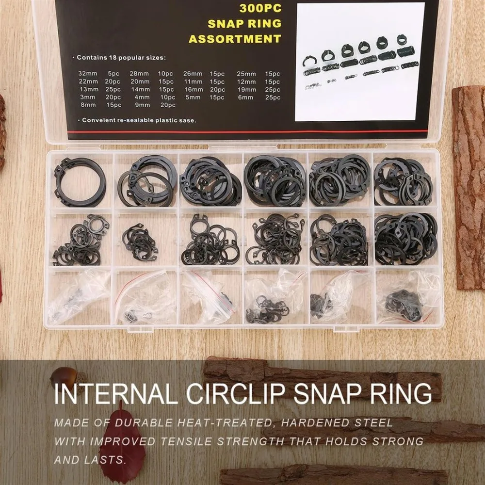 300pcs 18 Kinds Internal & External Snap 3-32mm Retaining Snap Ring ...