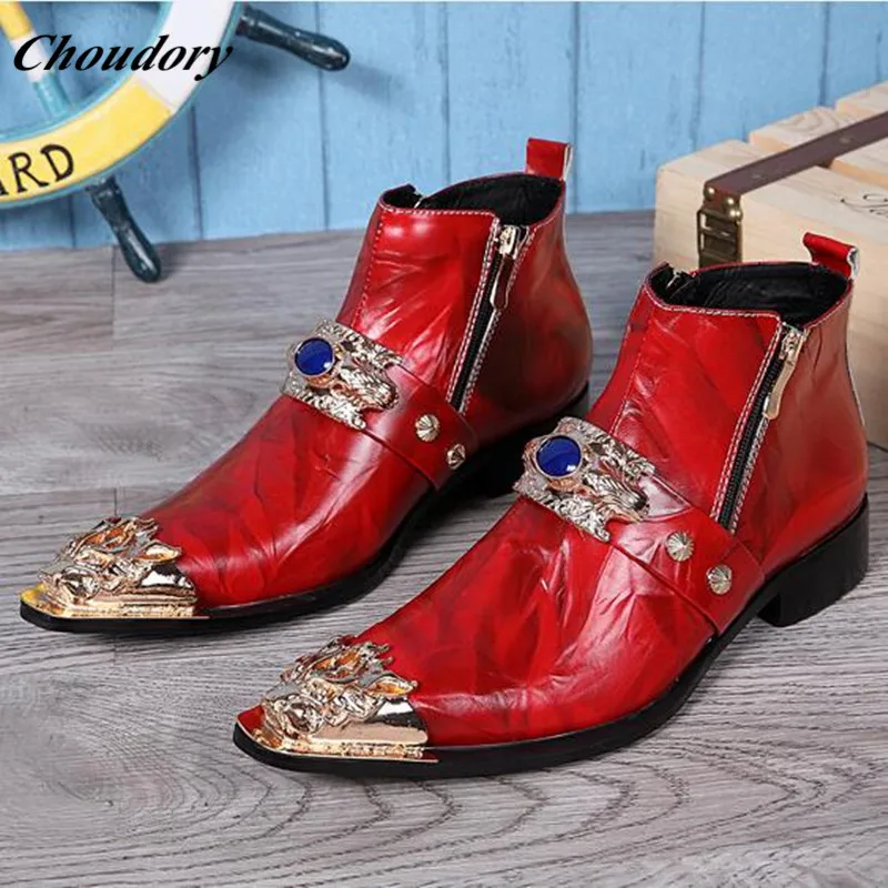 Red/Black Genuine Leather Personality Style Men Wedding Shoes Fashion ...