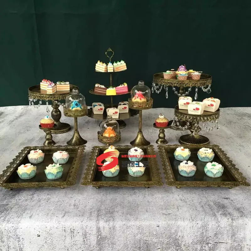 Gold 12pcs/set Wedding Cake Stands with Crystal Lace Birthday Cake ...