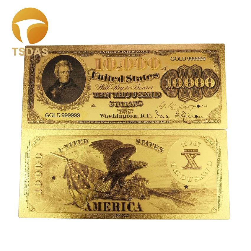 999.9 Pure USA Colorful Gold Banknote 1863 Year America 10.000 Dollars ...