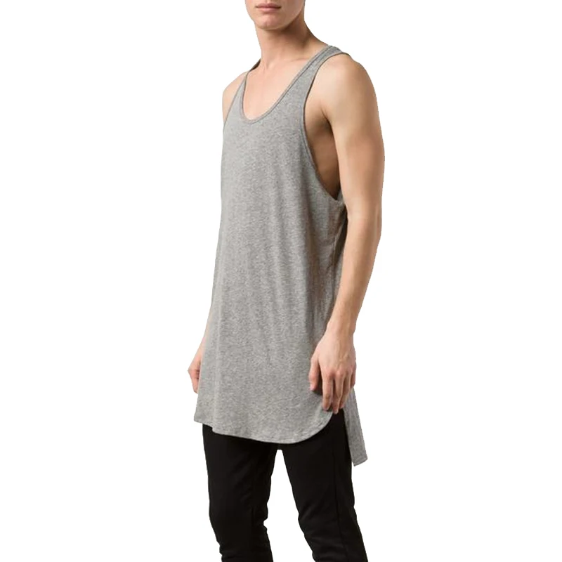 Summer-men-women-cotton-long-tank-top-side-split-street-hip-hop ...
