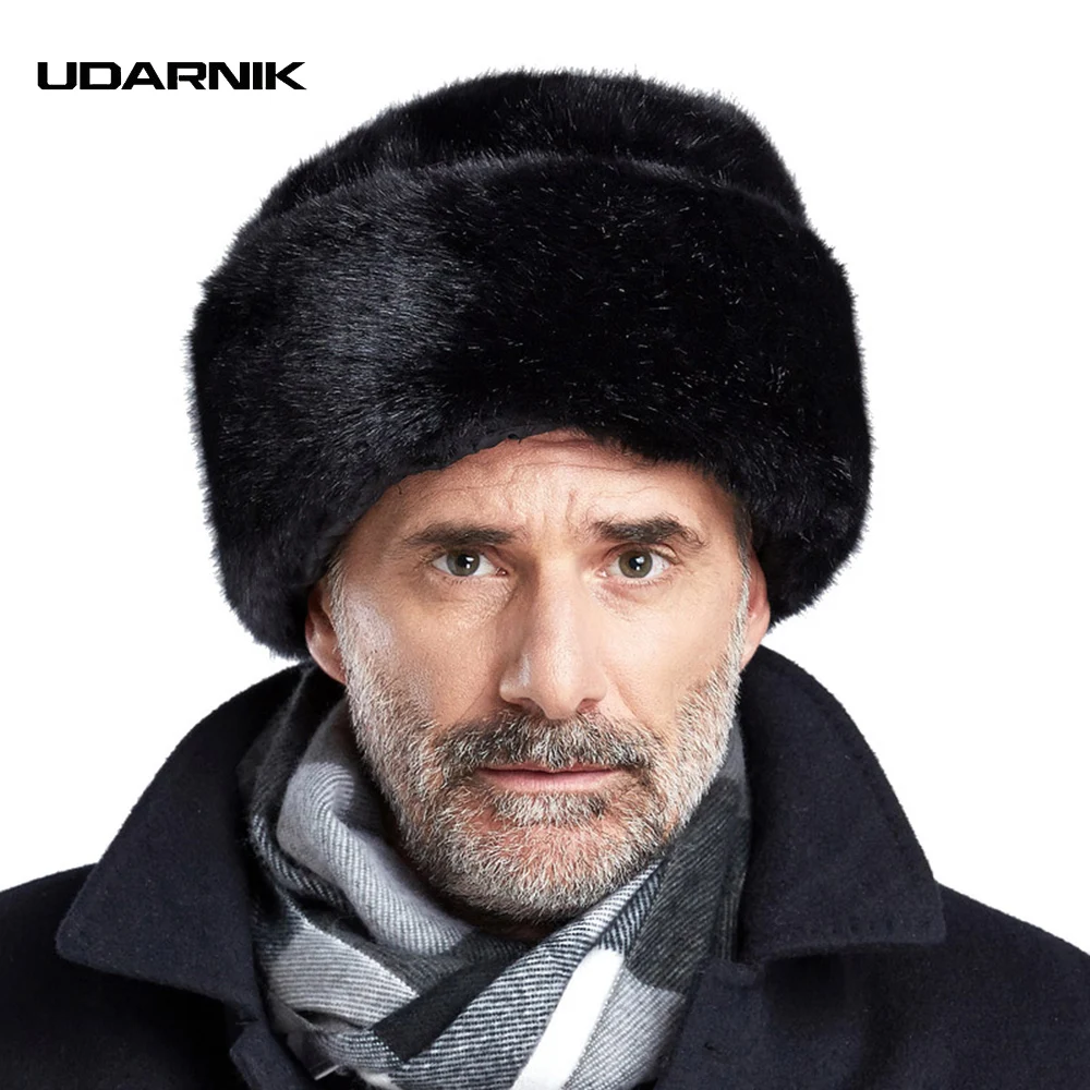 Mens Black Bomber Hat Luxury Faux Mink Fur Russian Cossack Fur Hats ...