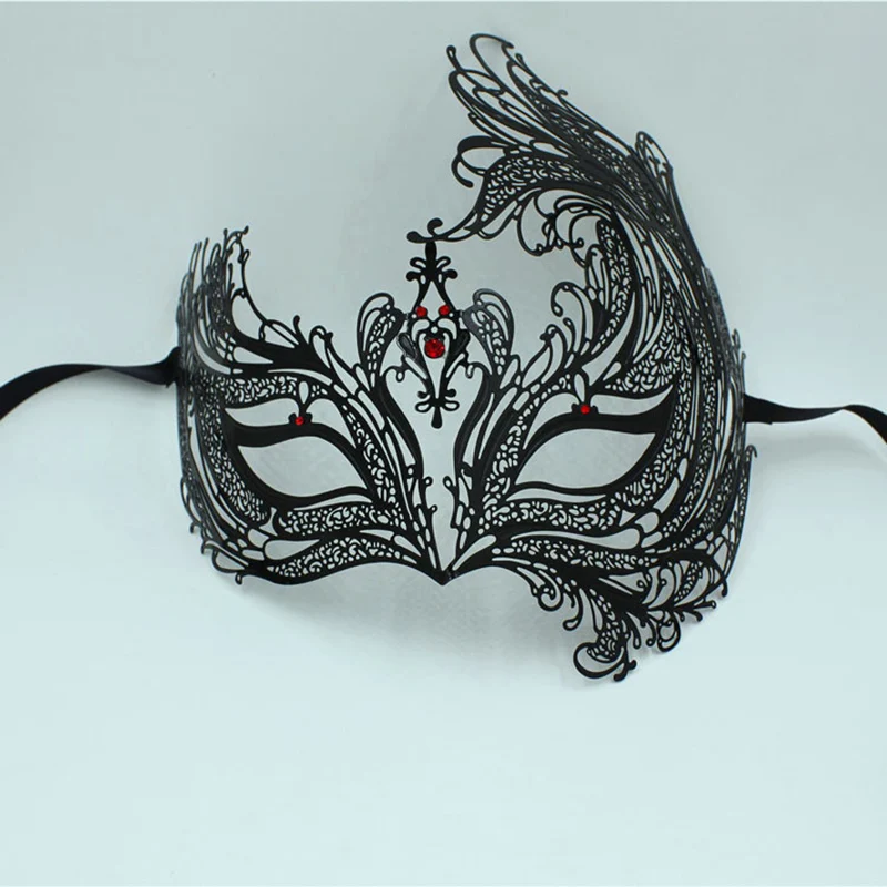 Adult Swan Black Silver Red Blue Rhinestone Metal Filigree Venetian ...