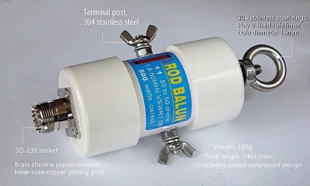 500 m 6m 밴드 (160 50MHz) 용 새로운 1:1 1.8 W 방수 HF 발룬 막대 발룬|balun|balun ...